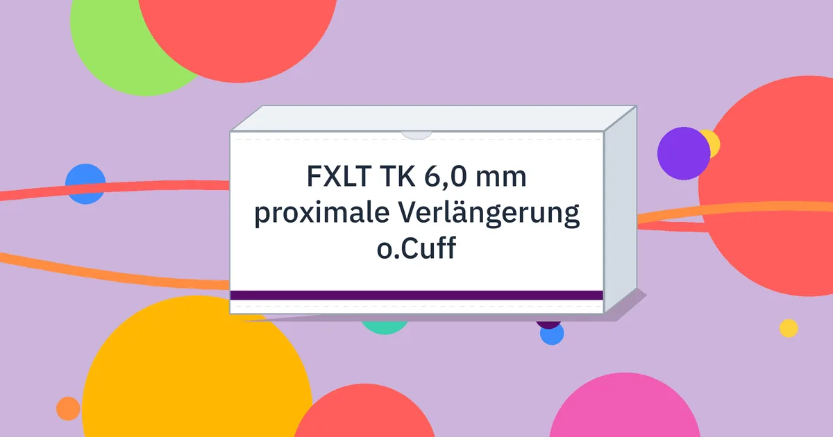 Symbolbild: Packung mit der Aufschrift FXLT TK 6,0 mm proximale Verlängerung o.Cuff (PZN 20406000) – Verfügbarkeit und Bezug in Apotheken in Frankfurt am Main