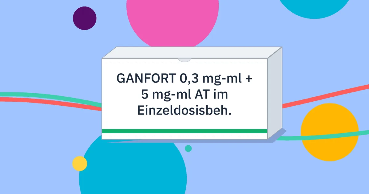 Symbolbild: Packung mit der Aufschrift GANFORT 0,3 mg-ml + 5 mg-ml AT im Einzeldosisbeh. (PZN 13651584) – Verfügbarkeit und Bezug in Apotheken in Frankfurt am Main