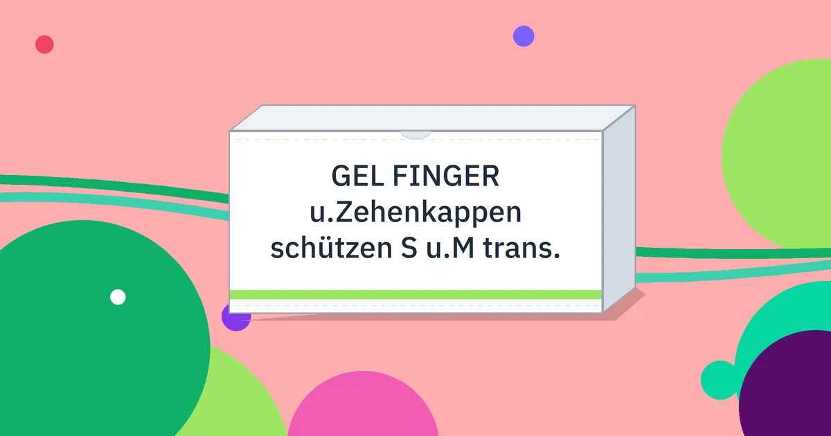 Symbolbild: Packung mit der Aufschrift GEL FINGER u.Zehenkappen schützen S u.M trans. (PZN 02913638) – Verfügbarkeit und Bezug in Apotheken in Frankfurt am Main