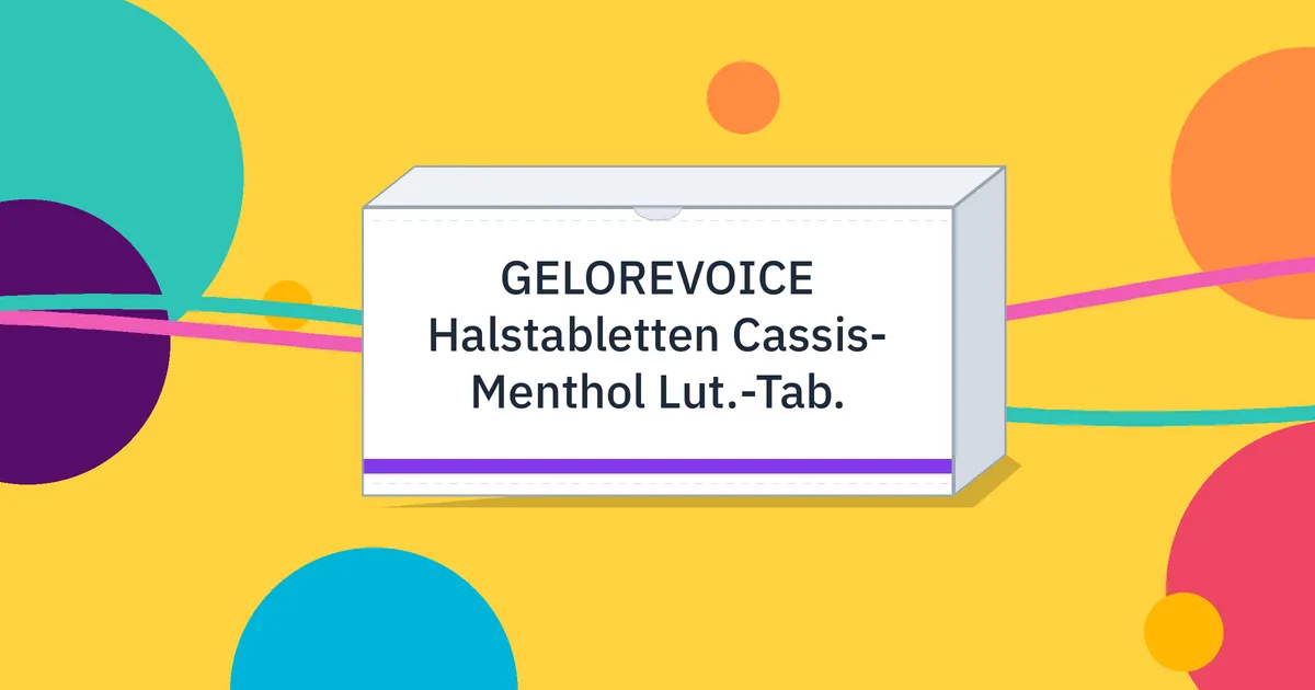 Symbolbild: Packung mit der Aufschrift GELOREVOICE Halstabletten Cassis-Menthol Lut.-Tab. (PZN 08846050) – Verfügbarkeit und Bezug in Apotheken in Frankfurt am Main