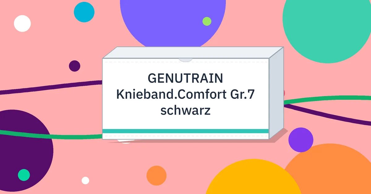 Symbolbild: Packung mit der Aufschrift GENUTRAIN Knieband.Comfort Gr.7 schwarz (PZN 12517240) – Verfügbarkeit und Bezug in Apotheken in Frankfurt am Main