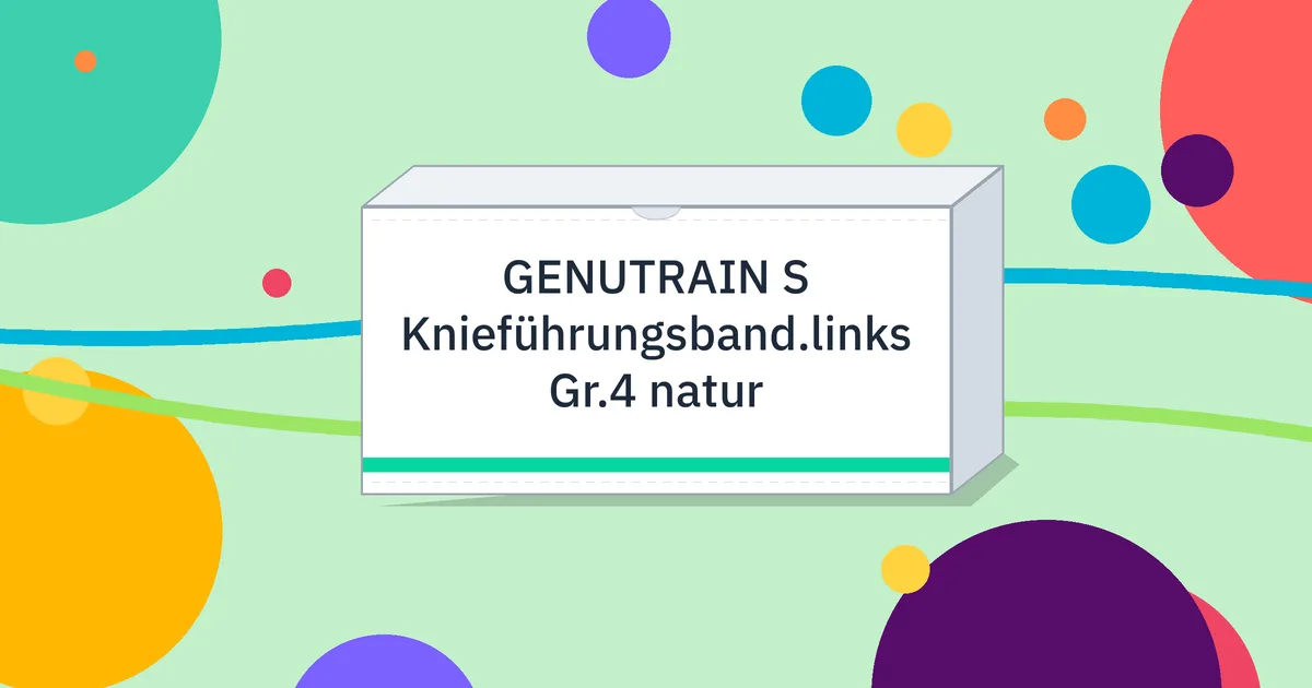 Symbolbild: Packung mit der Aufschrift GENUTRAIN S Knieführungsband.links Gr.4 natur (PZN 02429262) – Verfügbarkeit und Bezug in Apotheken in Frankfurt am Main