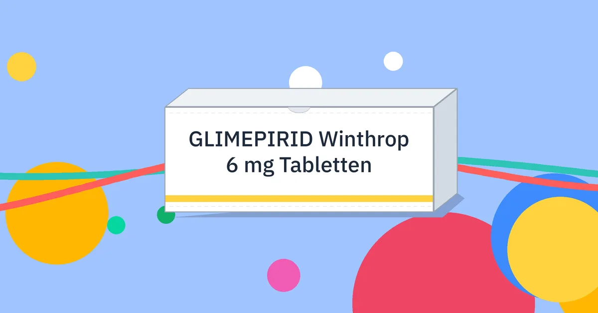 Symbolbild: Packung mit der Aufschrift GLIMEPIRID Winthrop 6 mg Tabletten (PZN 04516657) – Verfügbarkeit und Bezug in Apotheken in Frankfurt am Main