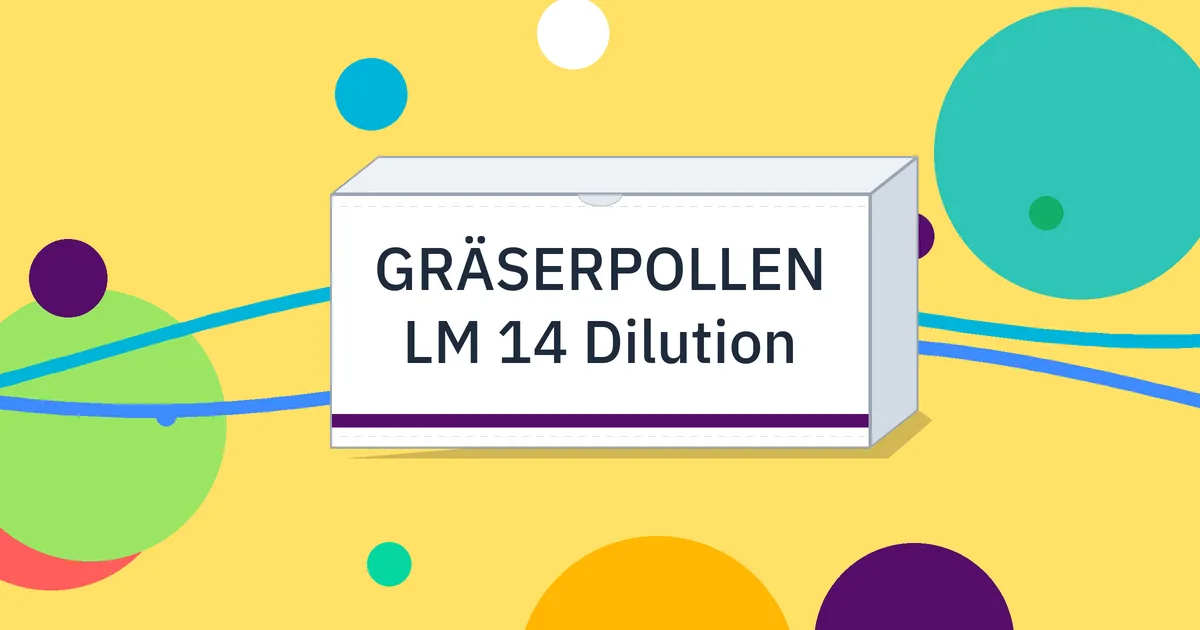Symbolbild: Packung mit der Aufschrift GRÄSERPOLLEN LM 14 Dilution (PZN 12882169) – Verfügbarkeit und Bezug in Apotheken in Frankfurt am Main