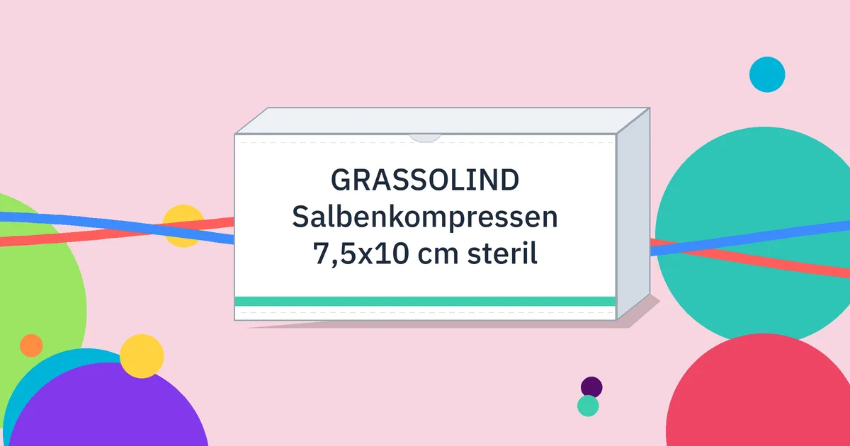 Symbolbild: Packung mit der Aufschrift GRASSOLIND Salbenkompressen 7,5x10 cm steril (PZN 19273901) – Verfügbarkeit und Bezug in Apotheken in Frankfurt am Main