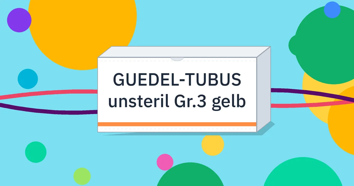 Symbolbild: Packung mit der Aufschrift GUEDEL-TUBUS unsteril Gr.3 gelb (PZN 13832966) – Verfügbarkeit und Bezug in Apotheken in Frankfurt am Main