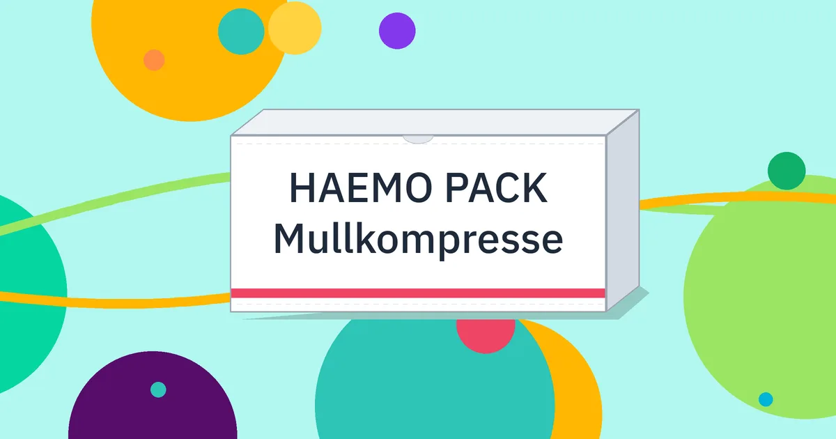 Symbolbild: Packung mit der Aufschrift HAEMO PACK Mullkompresse (PZN 19215559) – Verfügbarkeit und Bezug in Apotheken in Frankfurt am Main