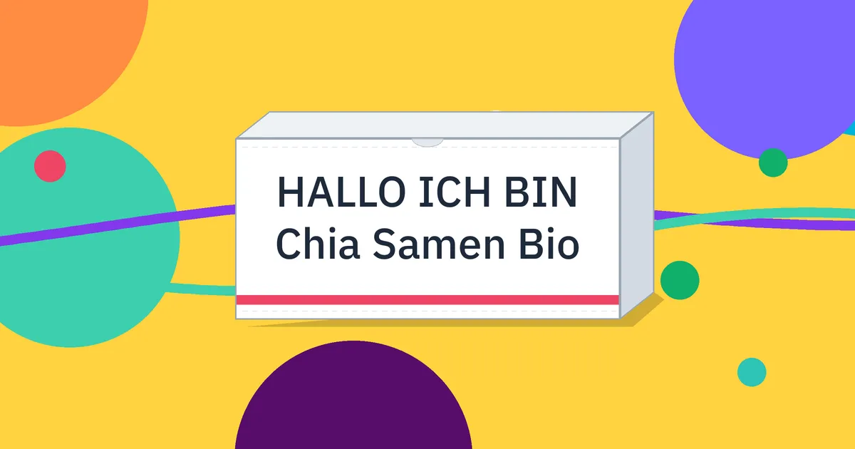 Symbolbild: Packung mit der Aufschrift HALLO ICH BIN Chia Samen Bio (PZN 14278383) – Verfügbarkeit und Bezug in Apotheken in Frankfurt am Main
