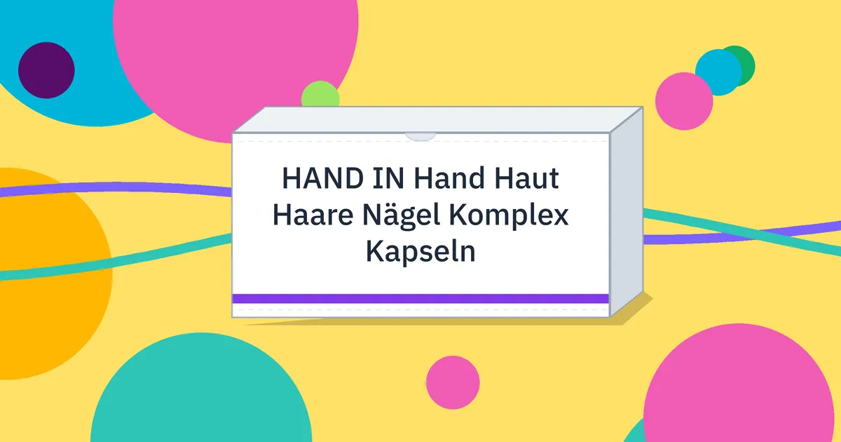 Symbolbild: Packung mit der Aufschrift HAND IN Hand Haut Haare Nägel Komplex Kapseln (PZN 19421980) – Verfügbarkeit und Bezug in Apotheken in Frankfurt am Main