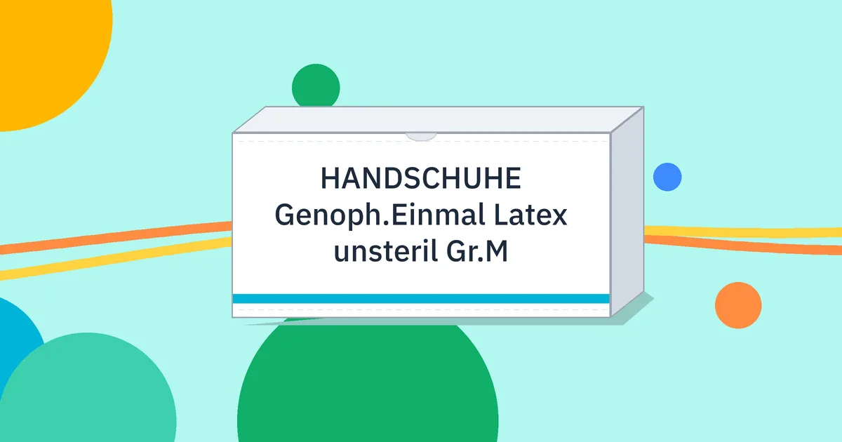 Symbolbild: Packung mit der Aufschrift HANDSCHUHE Genoph.Einmal Latex unsteril Gr.M (PZN 06349778) – Verfügbarkeit und Bezug in Apotheken in Frankfurt am Main