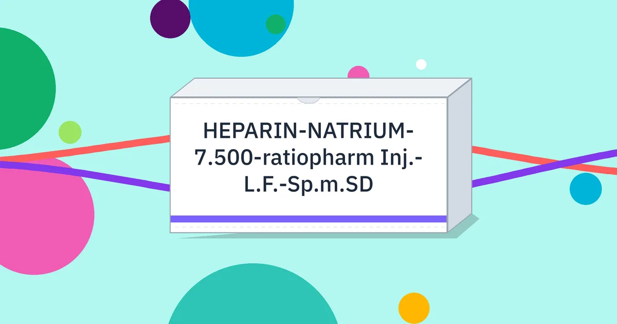 Symbolbild: Packung mit der Aufschrift HEPARIN-NATRIUM-7.500-ratiopharm Inj.-L.F.-Sp.m.SD (PZN 16910224) – Verfügbarkeit und Bezug in Apotheken in Frankfurt am Main