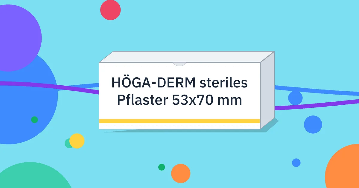 Symbolbild: Packung mit der Aufschrift HÖGA-DERM steriles Pflaster 53x70 mm (PZN 02483592) – Verfügbarkeit und Bezug in Apotheken in Frankfurt am Main