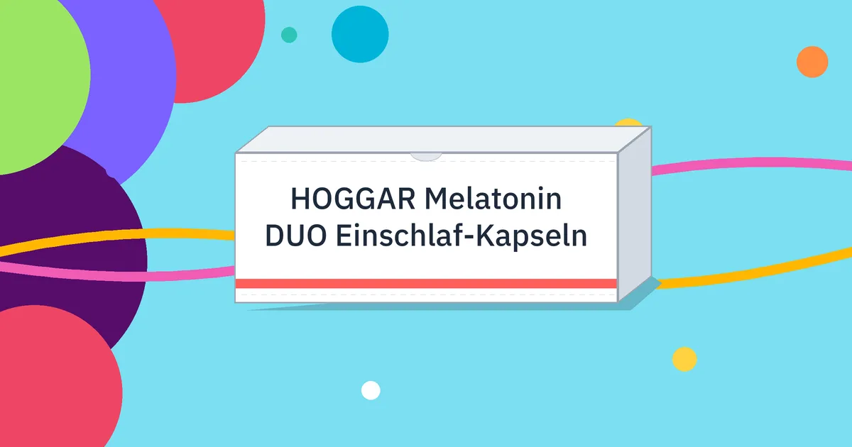 Symbolbild: Packung mit der Aufschrift HOGGAR Melatonin DUO Einschlaf-Kapseln (PZN 18155950) – Verfügbarkeit und Bezug in Apotheken in Frankfurt am Main