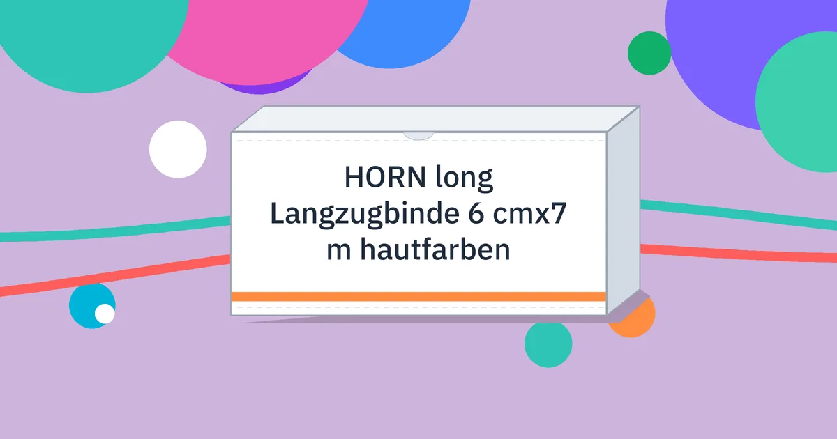 Symbolbild: Packung mit der Aufschrift HORN long Langzugbinde 6 cmx7 m hautfarben (PZN 04636479) – Verfügbarkeit und Bezug in Apotheken in Frankfurt am Main