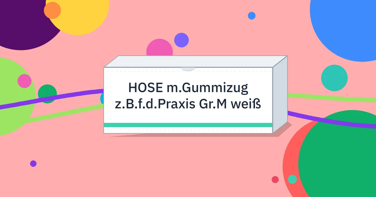 Symbolbild: Packung mit der Aufschrift HOSE m.Gummizug z.B.f.d.Praxis Gr.M weiß (PZN 10403845) – Verfügbarkeit und Bezug in Apotheken in Frankfurt am Main