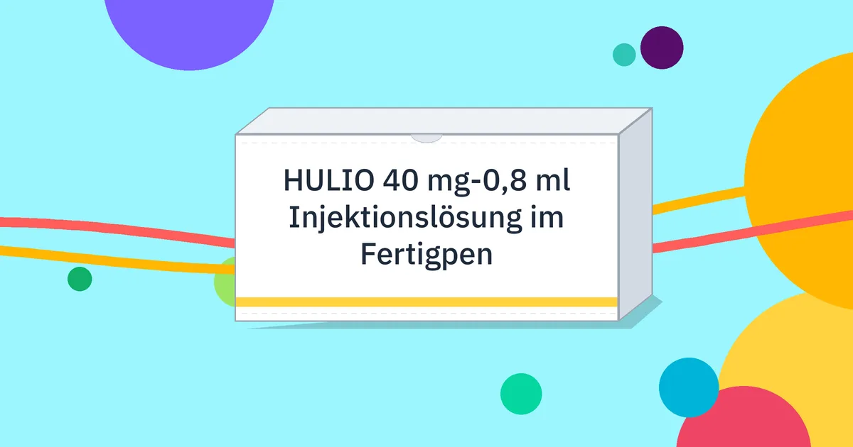 Symbolbild: Packung mit der Aufschrift HULIO 40 mg-0,8 ml Injektionslösung im Fertigpen (PZN 14338719) – Verfügbarkeit und Bezug in Apotheken in Frankfurt am Main