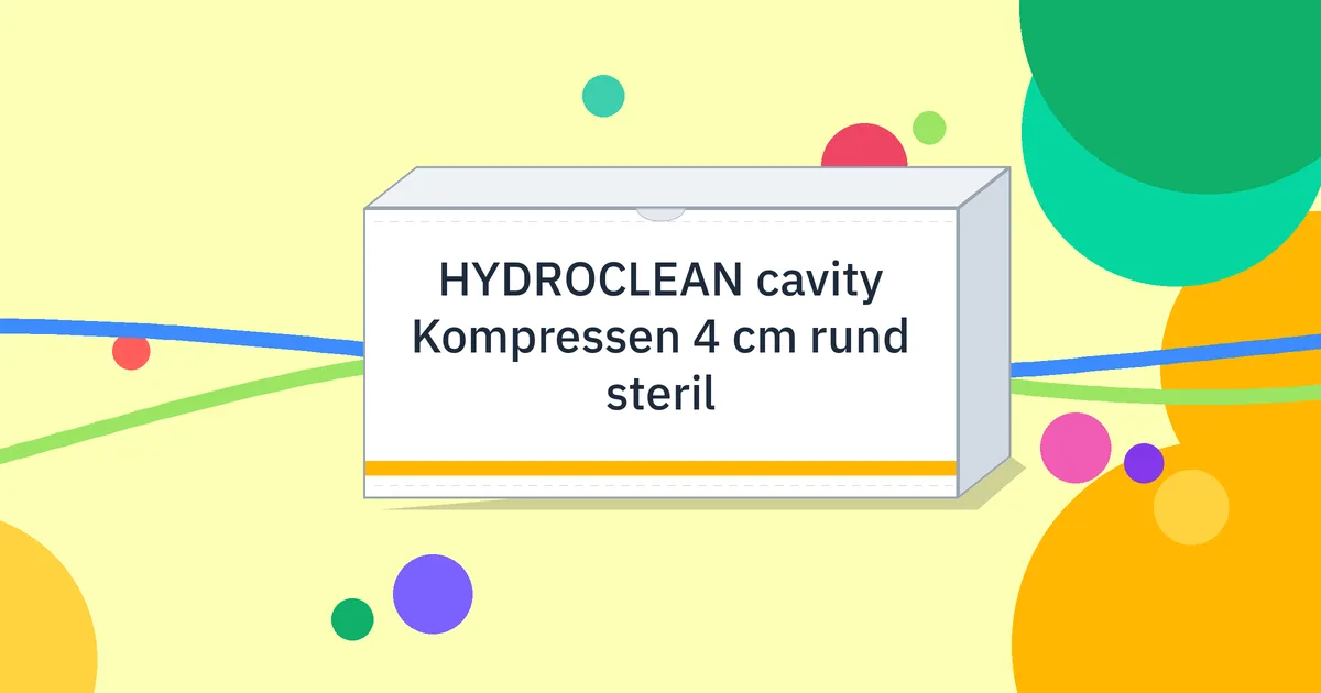 Symbolbild: Packung mit der Aufschrift HYDROCLEAN cavity Kompressen 4 cm rund steril (PZN 20416168) – Verfügbarkeit und Bezug in Apotheken in Frankfurt am Main