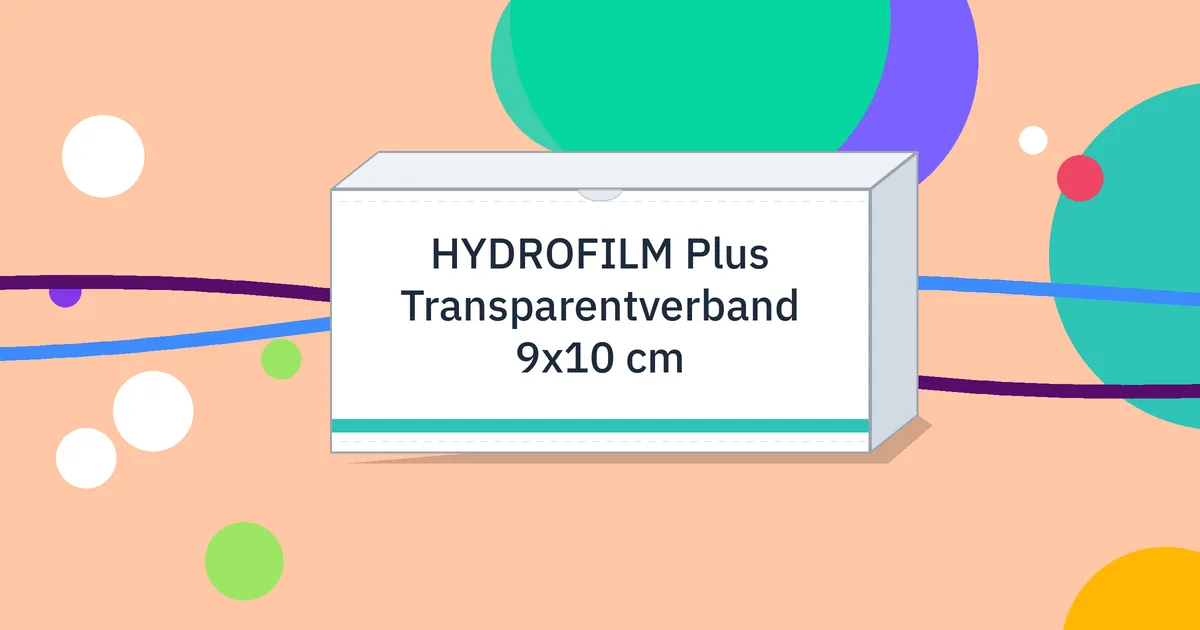 Symbolbild: Packung mit der Aufschrift HYDROFILM Plus Transparentverband 9x10 cm (PZN 12594393) – Verfügbarkeit und Bezug in Apotheken in Frankfurt am Main