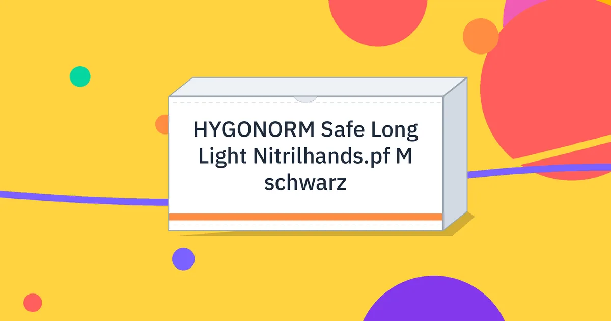 Symbolbild: Packung mit der Aufschrift HYGONORM Safe Long Light Nitrilhands.pf M schwarz (PZN 20772087) – Verfügbarkeit und Bezug in Apotheken in Frankfurt am Main