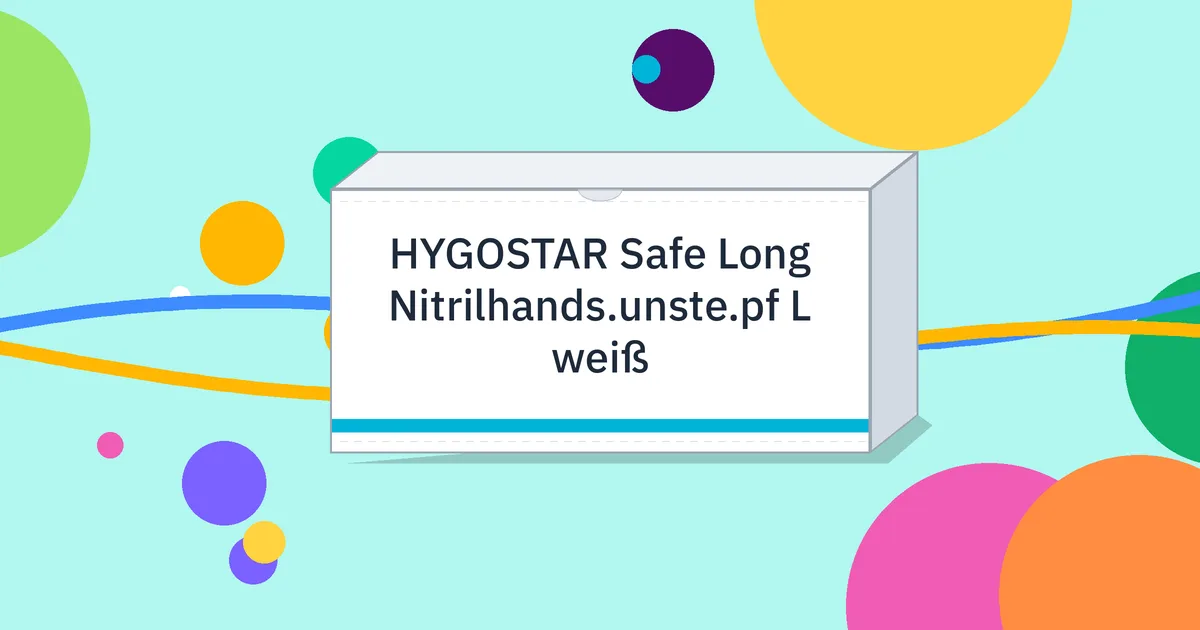 Symbolbild: Packung mit der Aufschrift HYGOSTAR Safe Long Nitrilhands.unste.pf L weiß (PZN 20771981) – Verfügbarkeit und Bezug in Apotheken in Frankfurt am Main