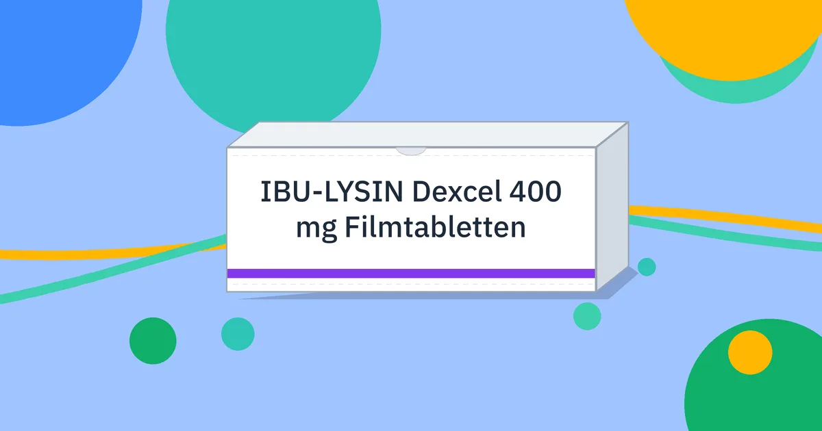 Symbolbild: Packung mit der Aufschrift IBU-LYSIN Dexcel 400 mg Filmtabletten (PZN 08454628) – Verfügbarkeit und Bezug in Apotheken in Frankfurt am Main