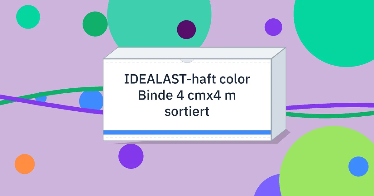 Symbolbild: Packung mit der Aufschrift IDEALAST-haft color Binde 4 cmx4 m sortiert (PZN 12579347) – Verfügbarkeit und Bezug in Apotheken in Frankfurt am Main