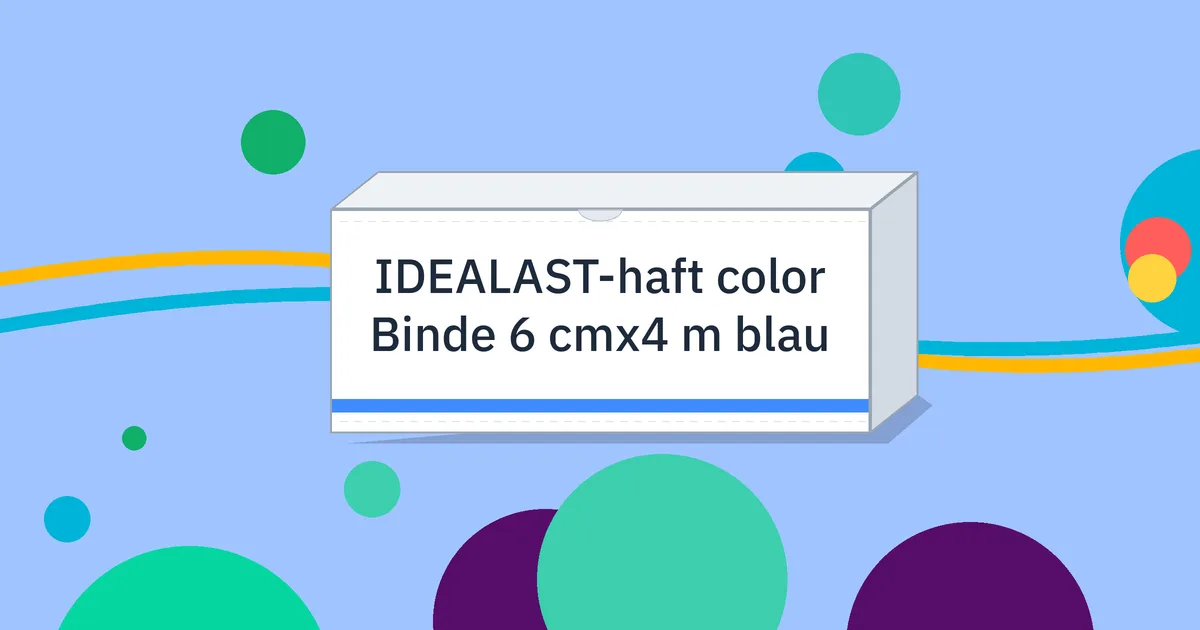 Symbolbild: Packung mit der Aufschrift IDEALAST-haft color Binde 6 cmx4 m blau (PZN 13653034) – Verfügbarkeit und Bezug in Apotheken in Frankfurt am Main