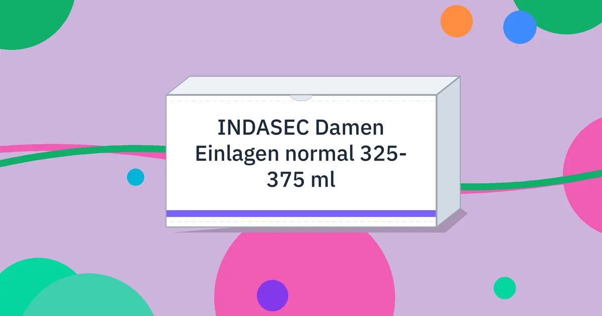Symbolbild: Packung mit der Aufschrift INDASEC Damen Einlagen normal 325-375 ml (PZN 09922310) – Verfügbarkeit und Bezug in Apotheken in Frankfurt am Main