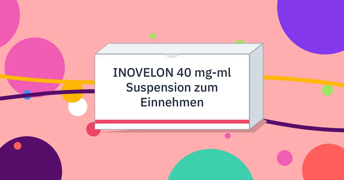 Symbolbild: Packung mit der Aufschrift INOVELON 40 mg-ml Suspension zum Einnehmen (PZN 19224104) – Verfügbarkeit und Bezug in Apotheken in Frankfurt am Main