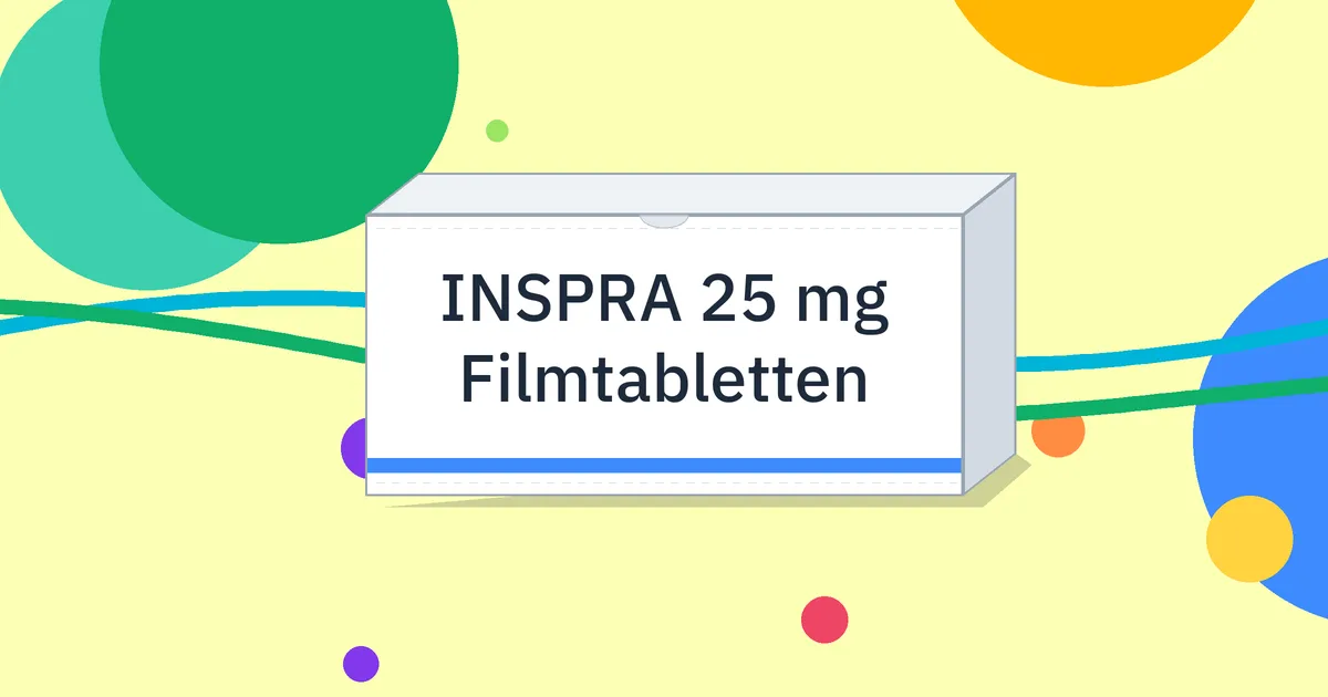Symbolbild: Packung mit der Aufschrift INSPRA 25 mg Filmtabletten (PZN 03268921) – Verfügbarkeit und Bezug in Apotheken in Frankfurt am Main