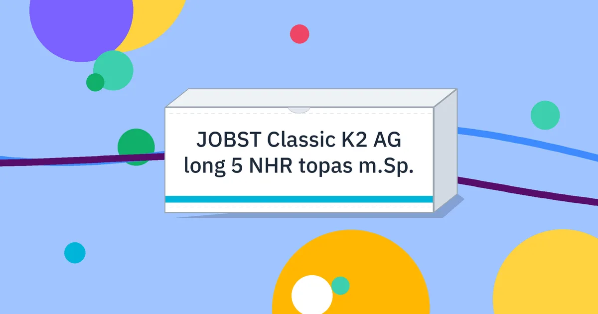 Symbolbild: Packung mit der Aufschrift JOBST Classic K2 AG long 5 NHR topas m.Sp. (PZN 13062480) – Verfügbarkeit und Bezug in Apotheken in Frankfurt am Main