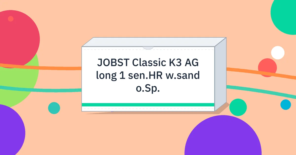 Symbolbild: Packung mit der Aufschrift JOBST Classic K3 AG long 1 sen.HR w.sand o.Sp. (PZN 17958434) – Verfügbarkeit und Bezug in Apotheken in Frankfurt am Main