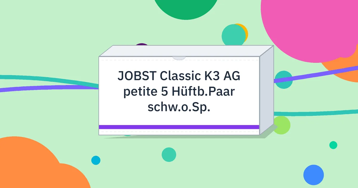 Symbolbild: Packung mit der Aufschrift JOBST Classic K3 AG petite 5 Hüftb.Paar schw.o.Sp. (PZN 13074075) – Verfügbarkeit und Bezug in Apotheken in Frankfurt am Main