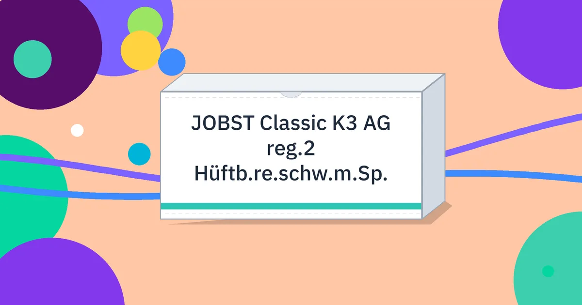 Symbolbild: Packung mit der Aufschrift JOBST Classic K3 AG reg.2 Hüftb.re.schw.m.Sp. (PZN 13076364) – Verfügbarkeit und Bezug in Apotheken in Frankfurt am Main