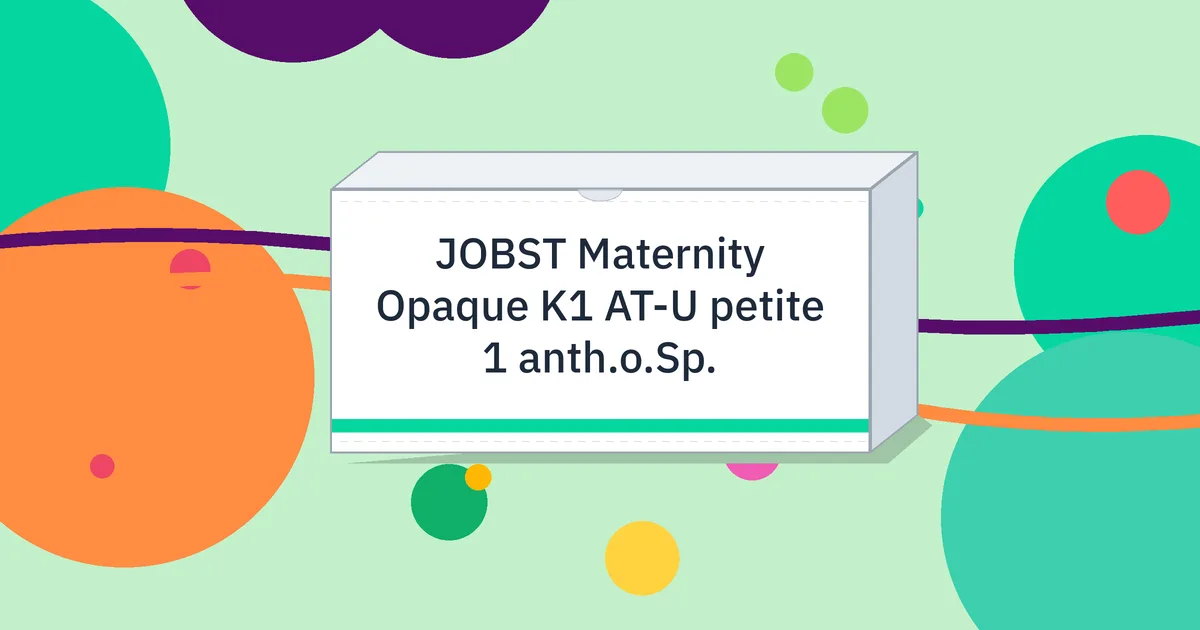 Symbolbild: Packung mit der Aufschrift JOBST Maternity Opaque K1 AT-U petite 1 anth.o.Sp. (PZN 15855316) – Verfügbarkeit und Bezug in Apotheken in Frankfurt am Main