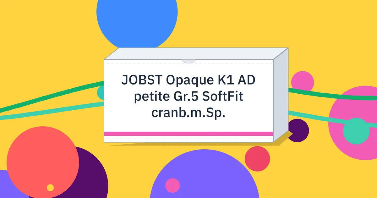 Symbolbild: Packung mit der Aufschrift JOBST Opaque K1 AD petite Gr.5 SoftFit cranb.m.Sp. (PZN 13079380) – Verfügbarkeit und Bezug in Apotheken in Frankfurt am Main