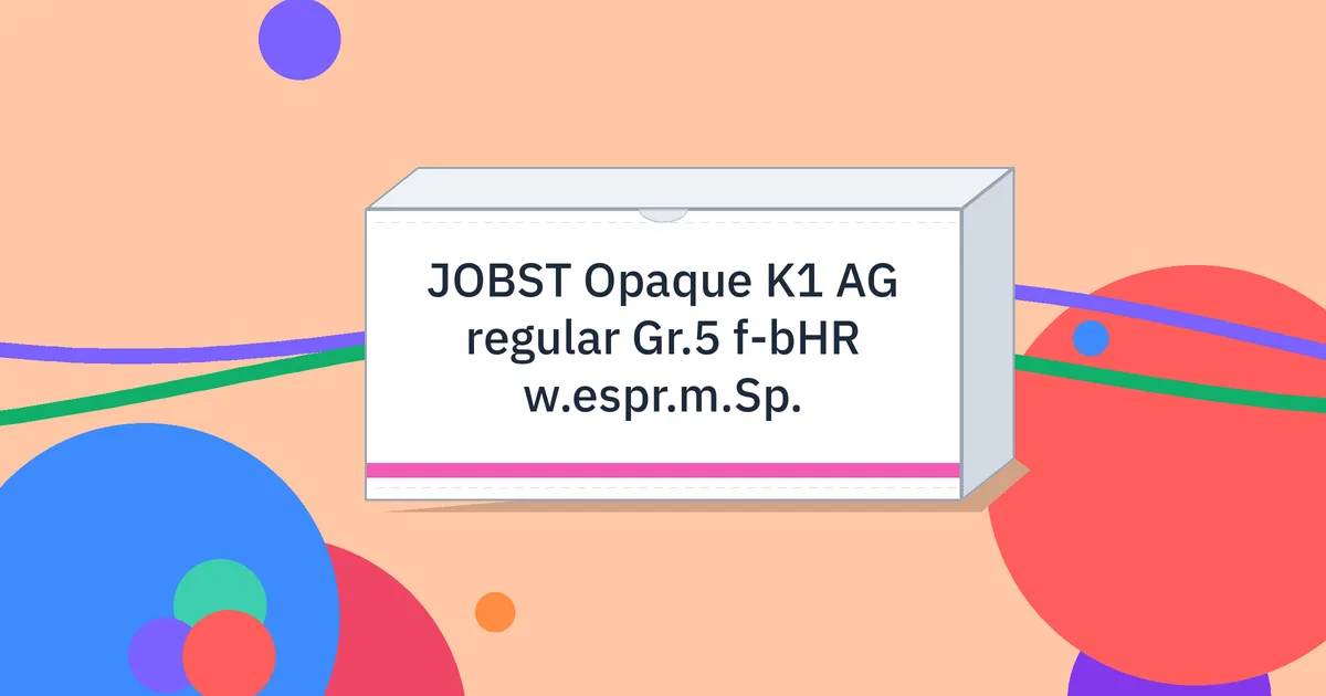 Symbolbild: Packung mit der Aufschrift JOBST Opaque K1 AG regular Gr.5 f-bHR w.espr.m.Sp. (PZN 16267395) – Verfügbarkeit und Bezug in Apotheken in Frankfurt am Main
