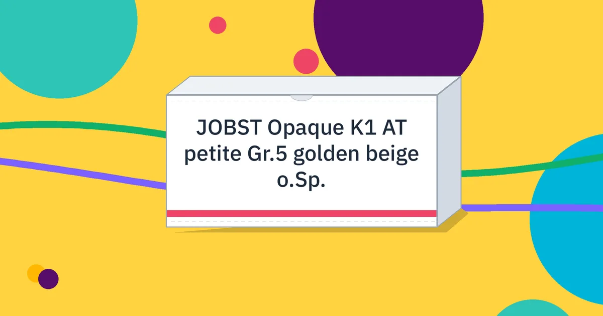 Symbolbild: Packung mit der Aufschrift JOBST Opaque K1 AT petite Gr.5 golden beige o.Sp. (PZN 16276164) – Verfügbarkeit und Bezug in Apotheken in Frankfurt am Main