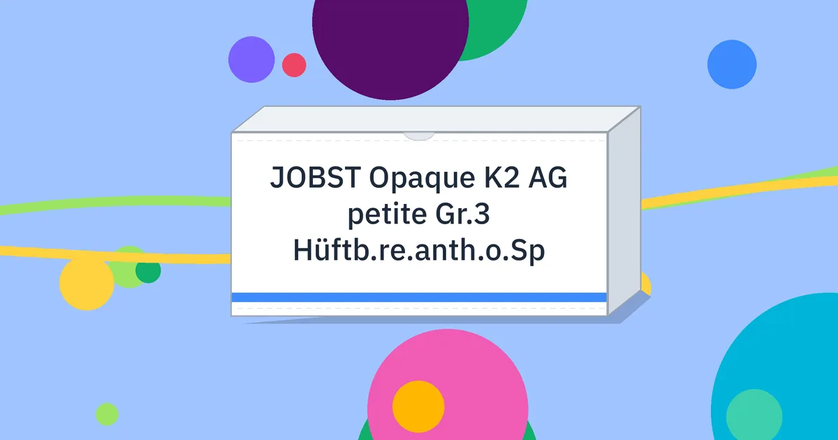 Symbolbild: Packung mit der Aufschrift JOBST Opaque K2 AG petite Gr.3 Hüftb.re.anth.o.Sp (PZN 16288701) – Verfügbarkeit und Bezug in Apotheken in Frankfurt am Main