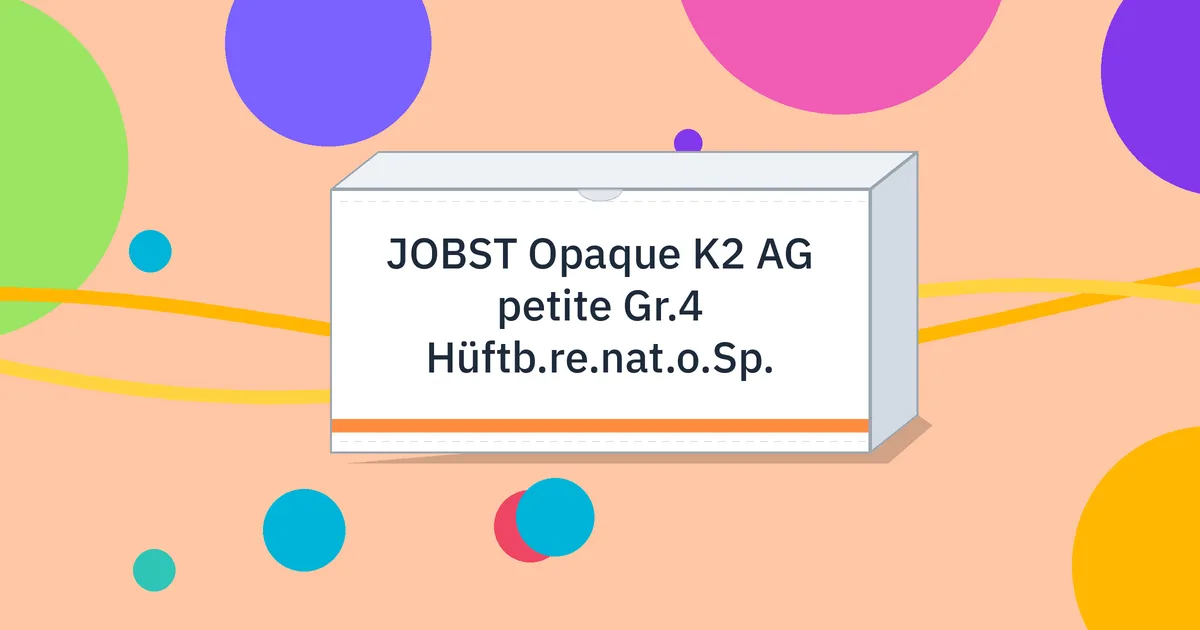 Symbolbild: Packung mit der Aufschrift JOBST Opaque K2 AG petite Gr.4 Hüftb.re.nat.o.Sp. (PZN 13115503) – Verfügbarkeit und Bezug in Apotheken in Frankfurt am Main