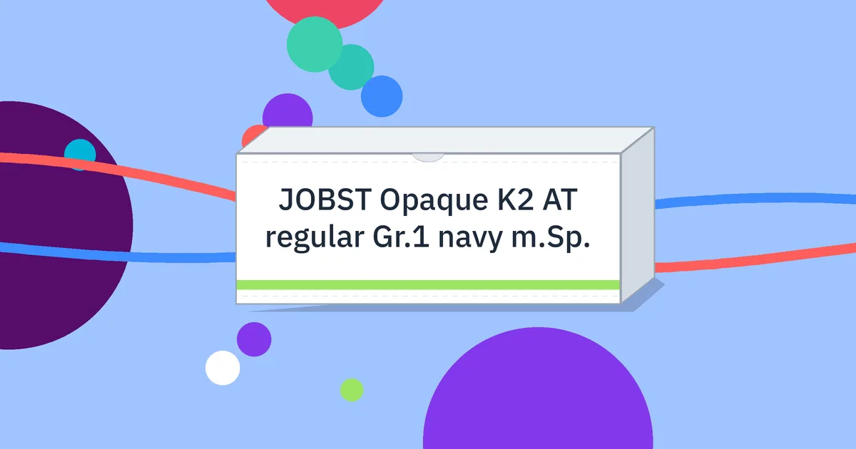 Symbolbild: Packung mit der Aufschrift JOBST Opaque K2 AT regular Gr.1 navy m.Sp. (PZN 13122354) – Verfügbarkeit und Bezug in Apotheken in Frankfurt am Main