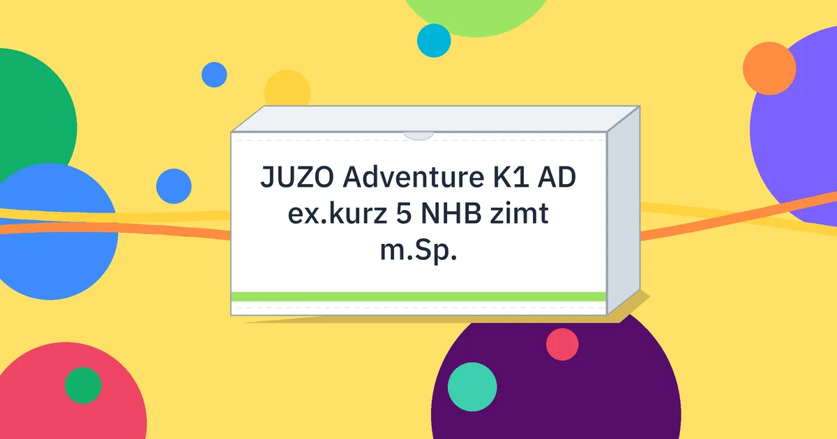Symbolbild: Packung mit der Aufschrift JUZO Adventure K1 AD ex.kurz 5 NHB zimt m.Sp. (PZN 16493714) – Verfügbarkeit und Bezug in Apotheken in Frankfurt am Main