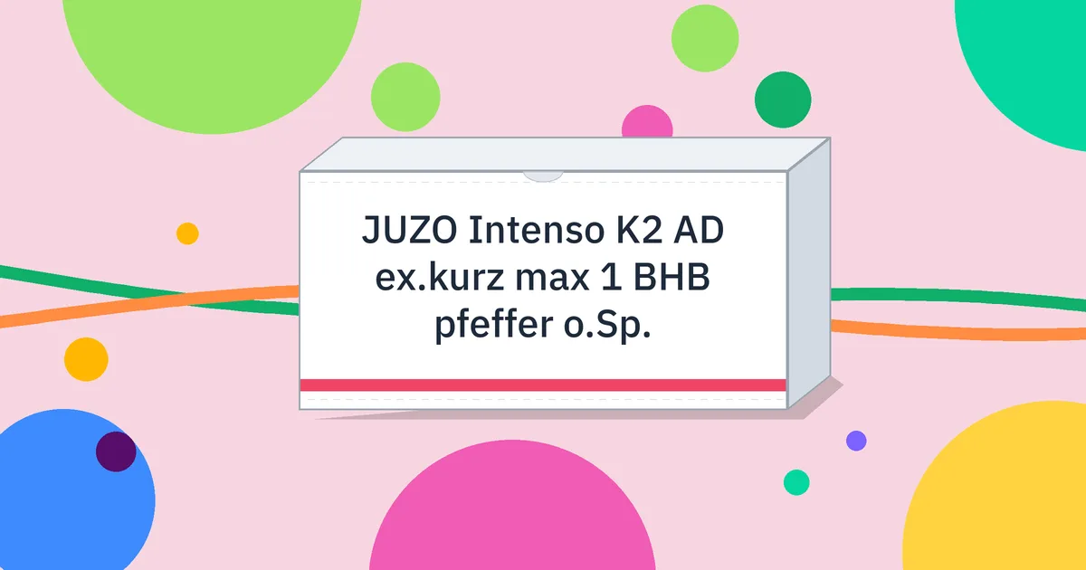 Symbolbild: Packung mit der Aufschrift JUZO Intenso K2 AD ex.kurz max 1 BHB pfeffer o.Sp. (PZN 18624244) – Verfügbarkeit und Bezug in Apotheken in Frankfurt am Main