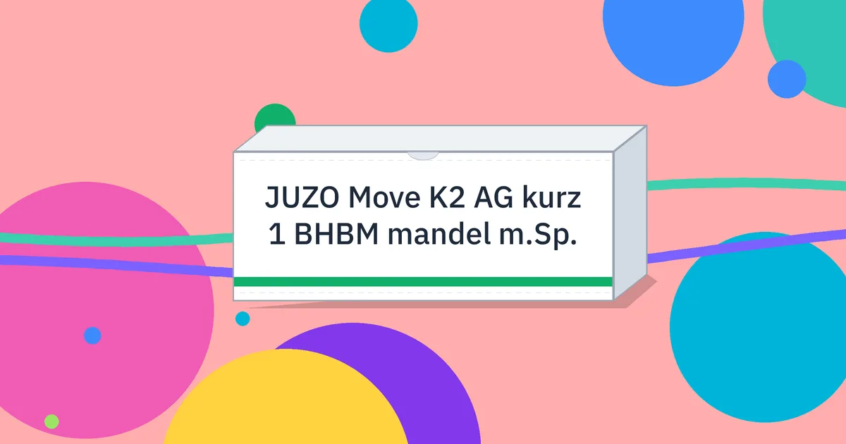 Symbolbild: Packung mit der Aufschrift JUZO Move K2 AG kurz 1 BHBM mandel m.Sp. (PZN 16647778) – Verfügbarkeit und Bezug in Apotheken in Frankfurt am Main