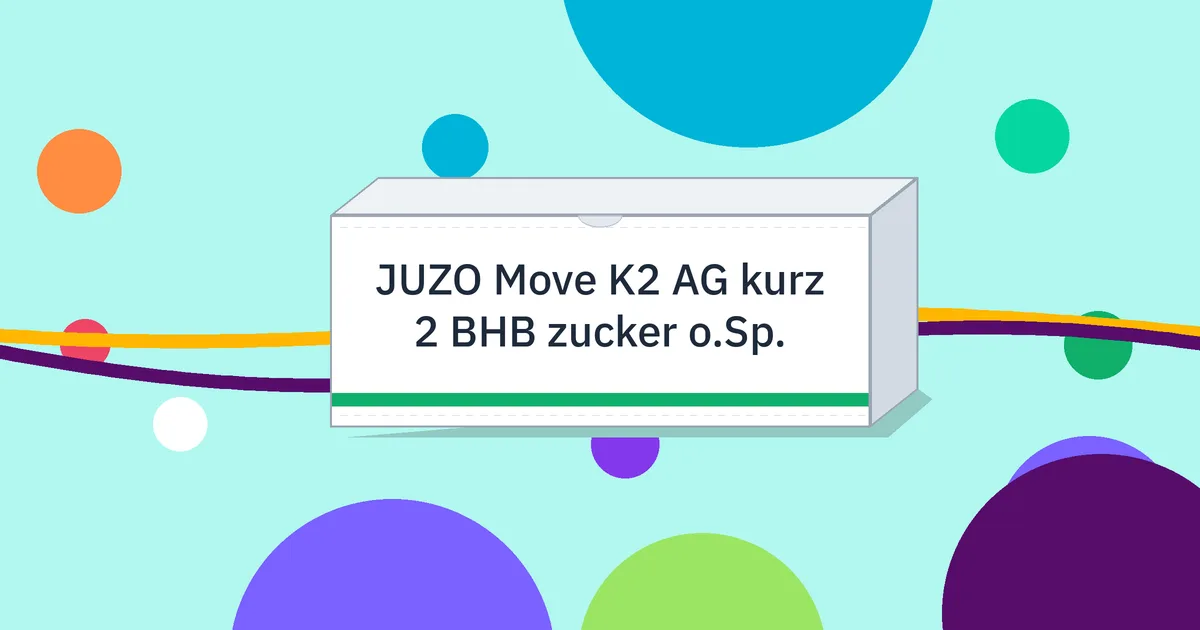 Symbolbild: Packung mit der Aufschrift JUZO Move K2 AG kurz 2 BHB zucker o.Sp. (PZN 18530017) – Verfügbarkeit und Bezug in Apotheken in Frankfurt am Main