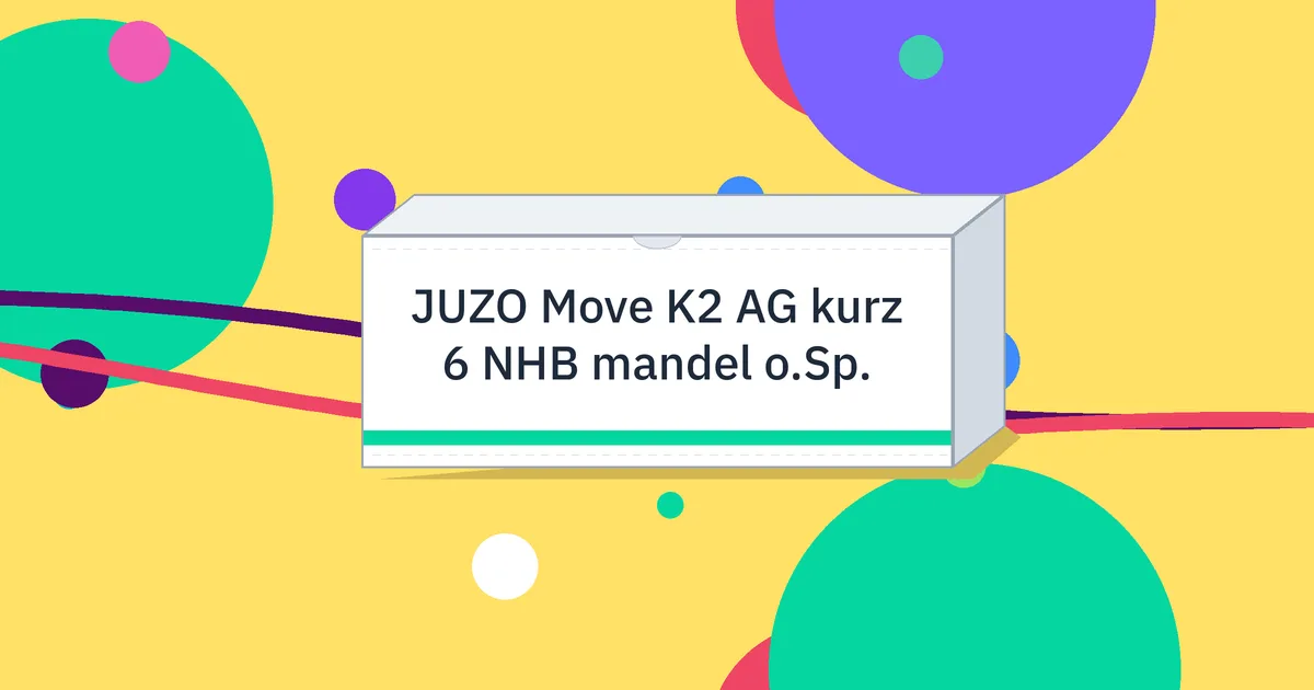 Symbolbild: Packung mit der Aufschrift JUZO Move K2 AG kurz 6 NHB mandel o.Sp. (PZN 16639000) – Verfügbarkeit und Bezug in Apotheken in Frankfurt am Main