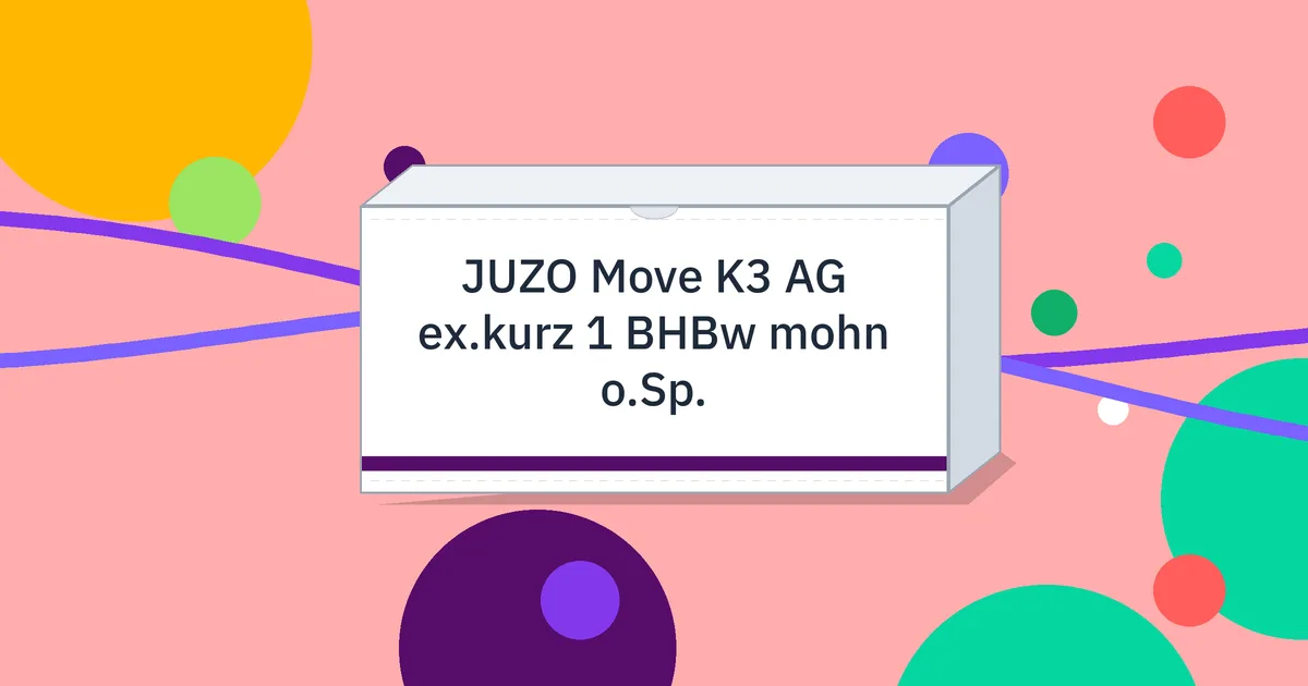 Symbolbild: Packung mit der Aufschrift JUZO Move K3 AG ex.kurz 1 BHBw mohn o.Sp. (PZN 18597636) – Verfügbarkeit und Bezug in Apotheken in Frankfurt am Main