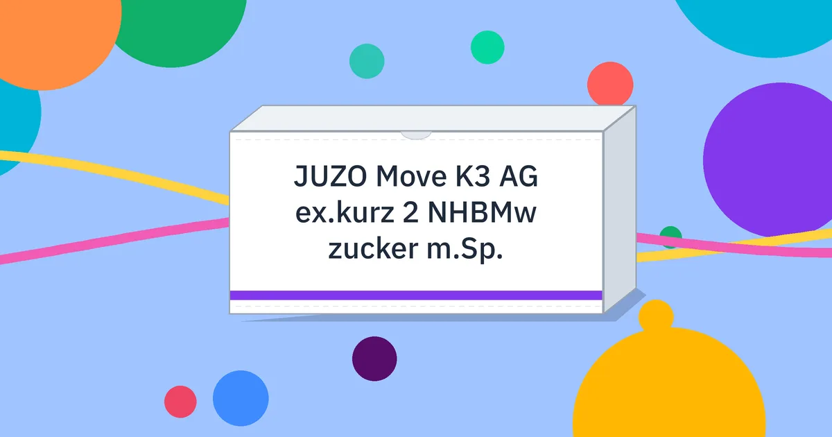 Symbolbild: Packung mit der Aufschrift JUZO Move K3 AG ex.kurz 2 NHBMw zucker m.Sp. (PZN 18582787) – Verfügbarkeit und Bezug in Apotheken in Frankfurt am Main