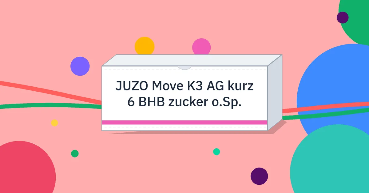 Symbolbild: Packung mit der Aufschrift JUZO Move K3 AG kurz 6 BHB zucker o.Sp. (PZN 18581517) – Verfügbarkeit und Bezug in Apotheken in Frankfurt am Main