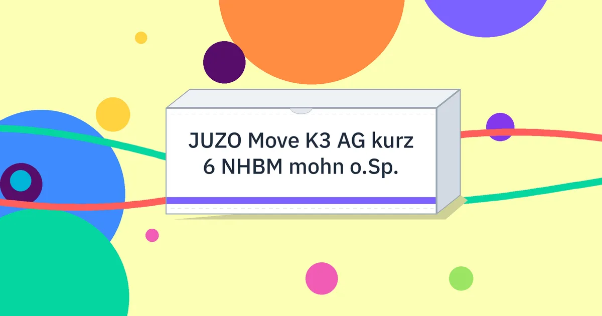Symbolbild: Packung mit der Aufschrift JUZO Move K3 AG kurz 6 NHBM mohn o.Sp. (PZN 18592656) – Verfügbarkeit und Bezug in Apotheken in Frankfurt am Main